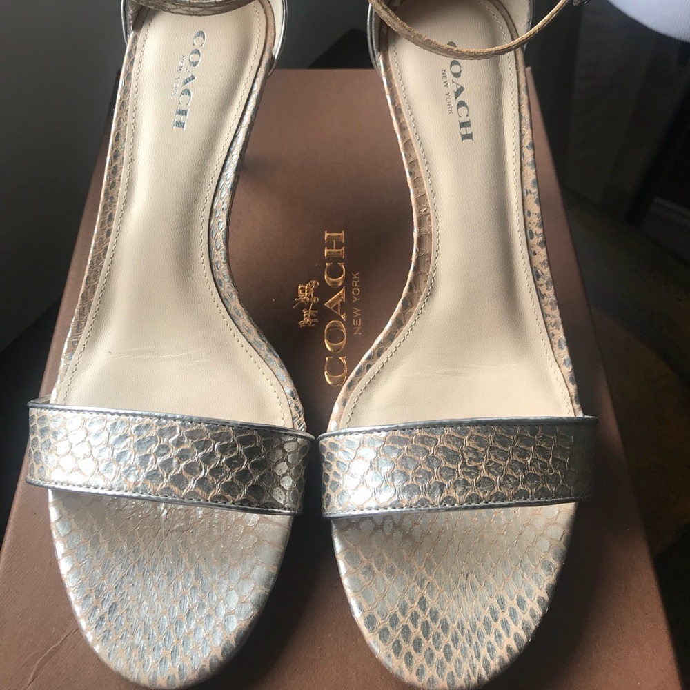 Coach Marci Metallic Snake Skin Heels - Gem